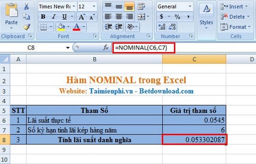 Excel NOMINAL Function Function Calculated Annual Nominal Interest Rate