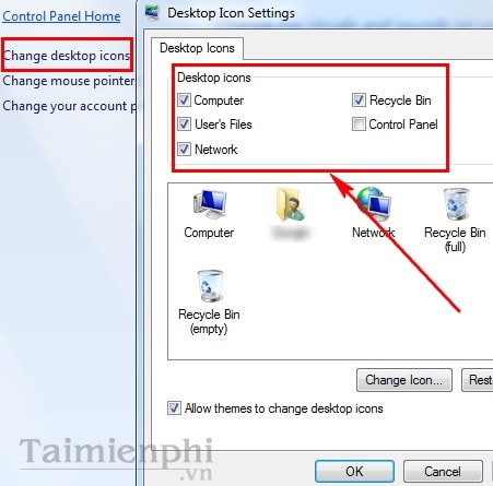 Ẩn, hiện biểu tượng My Computer, Network, Recycle Bin màn hình desktop
