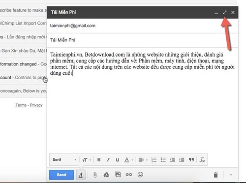 Phóng to, thu nhỏ cửa gửi sổ mail trong gmail