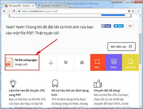 Tạo file pdf từ hình ảnh bằng smallpdf