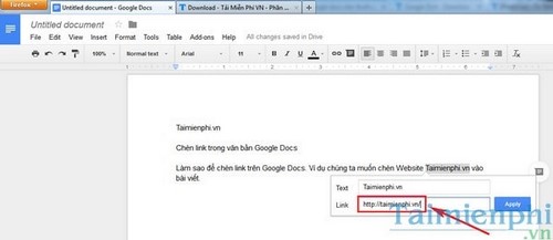 Chèn link trong văn bản Google Docs