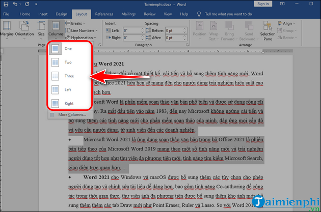 Cách chia văn bản thành nhiều cột trong Word 2021 nhanh chóng, đơn giản ...