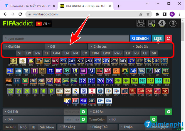 Cách sử dụng FIFAaddict tra cứu thông tin và buil đội hình FiFa Online