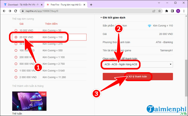 Cách nạp Kim Cương Free Fire, mua kim cương FF an toàn chiết khấu cao