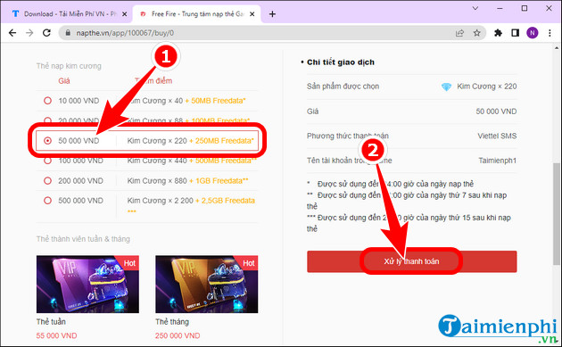 Cách nạp Kim Cương Free Fire, mua kim cương FF an toàn chiết khấu cao