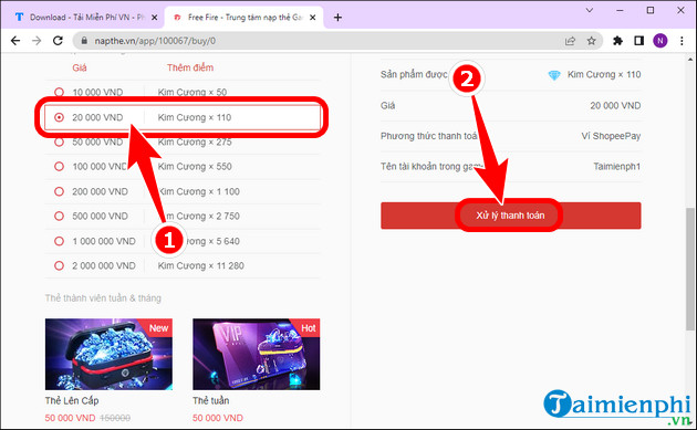 Cách nạp Kim Cương Free Fire, mua kim cương FF an toàn chiết khấu cao