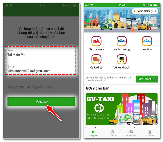 Cách đặt xe GV Taxi trên điện thoại Android và iPhone