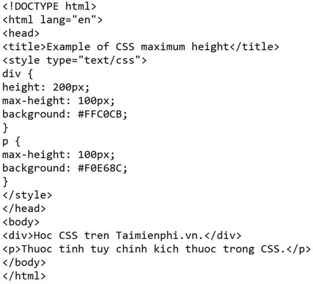 Thuộc tính tùy chỉnh kích thước trong CSS, cú pháp và ví dụ minh họa