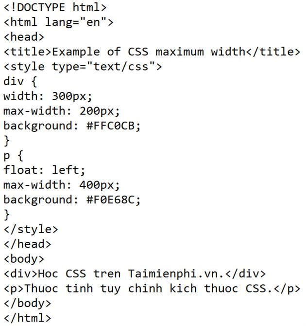 Thuộc tính tùy chỉnh kích thước trong CSS, cú pháp và ví dụ minh họa