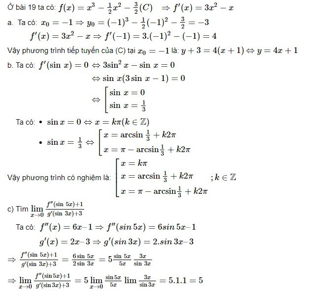 Giải bài tập trang 178, 179, 180, 181 SGK Đại Số và Giải Tích 11, ÔN T