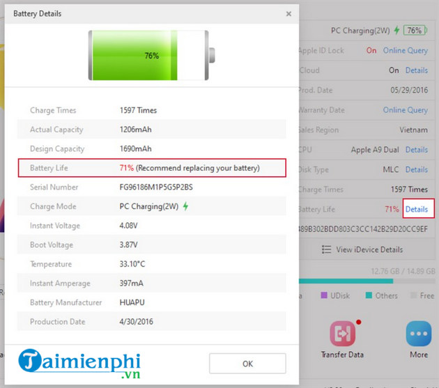 Cách kiểm tra pin iPhone, check chai pin iPhone, số lần sạc Pin của iP