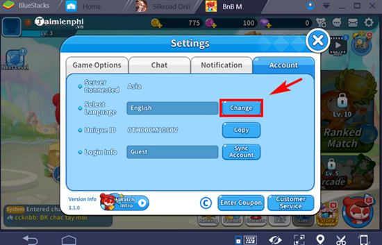 Cách đổi ngôn ngữ BnB M khi chơi game đặt bom