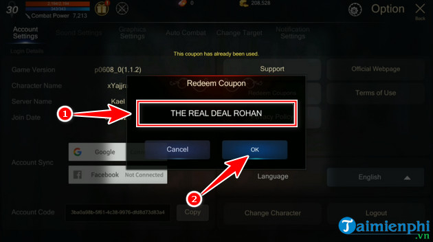 Code ROHAN M, cách nhận và nhập giftcdoe trong game