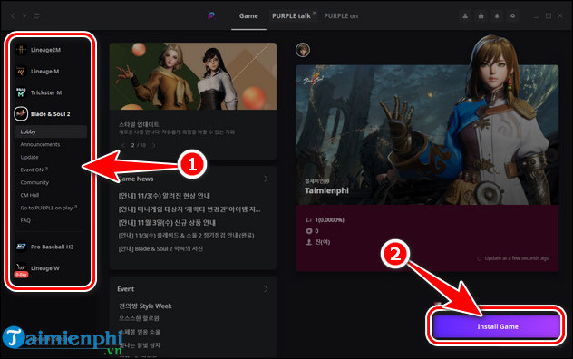 Cách tải và cài đặt PURPLE trên máy tính, chơi game NCSOFT