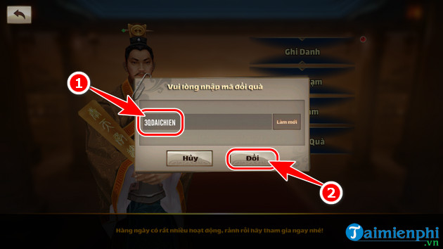 Code Tam Quốc Đại Chiến Gmoviet, Cách nhận và nhập Giftcode