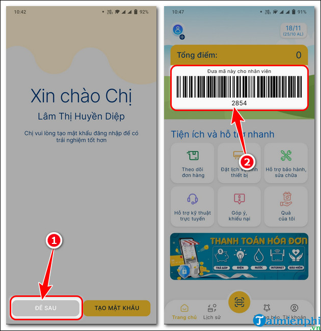 Cách đăng ký tài khoản Quà Tặng VIP, tích điểm, ưu đãi mua hàng tại th