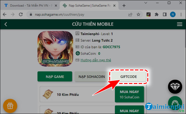Full Code Cửu Thiên Mobile SohaGame mới nhất nhận Tiên Ngọc
