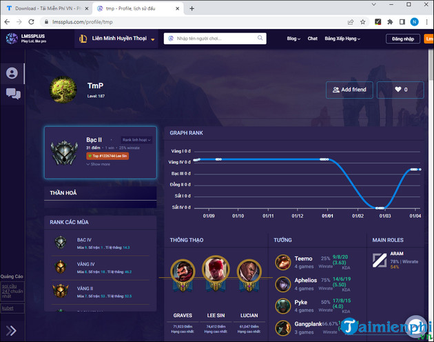Cách xem rank LOL, Liên Minh Huyền Thoại, Xem lích sử đấu bằng LMSS