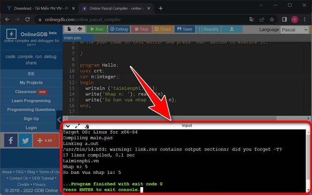 Cách sử dụng Pascal Online, học lập trình trực tuyến
