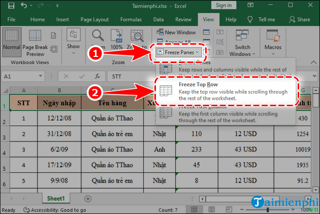 Cách cố định dòng trong Excel 2016 đơn giản nhất
