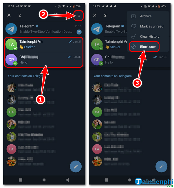 Cách chặn, bỏ chặn tin nhắn trên Telegram trên điện thoại, máy tính nh