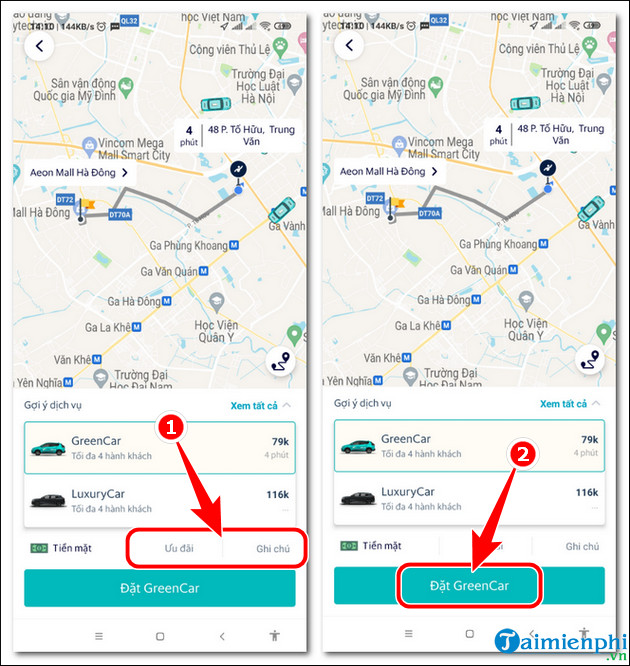 Cách đặt xe Taxi Xanh SM, đặt xe taxi điện trên app Taxi Xanh SM