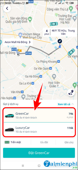 Cách đặt xe Taxi Xanh SM, đặt xe taxi điện trên app Taxi Xanh SM