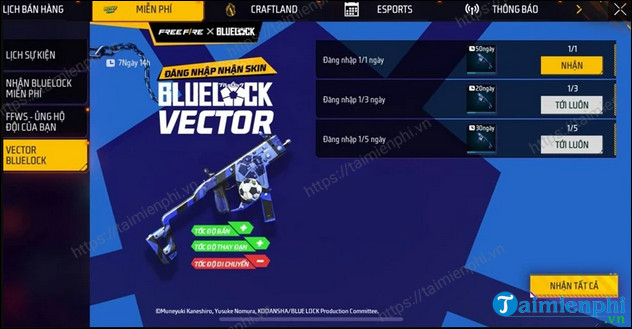 Cách nhận skin Blue Lock trong Free Fire, set quà miễn phí