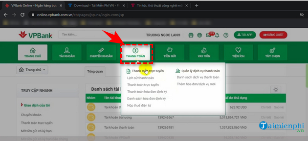 Cách sử dụng Internet Banking VPbank, Ngân hàng TMCP Việt Nam Thịnh Vư