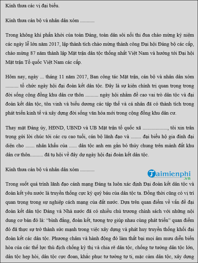 6 mẫu bài phát biểu ngày hội Đại Đoàn Kết toàn dân tộc ngày 18/11 hay