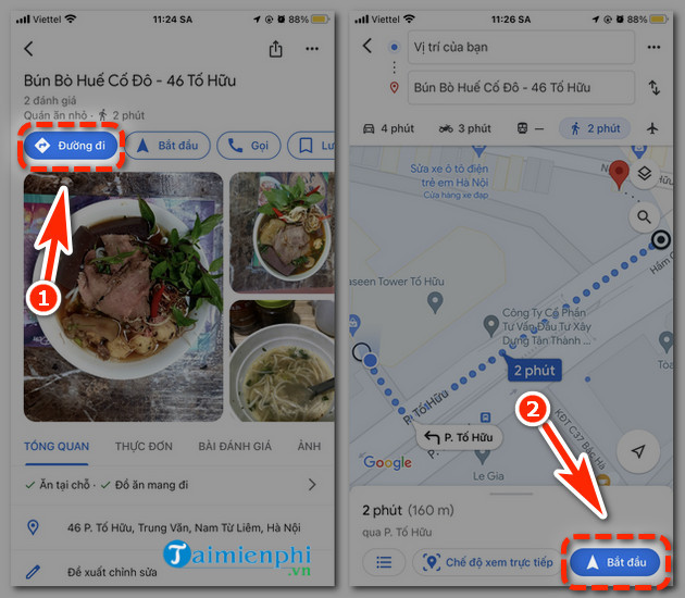 Quán ăn gần đây khu vực Hà Nội - Cách tìm quán ăn trên Google Maps