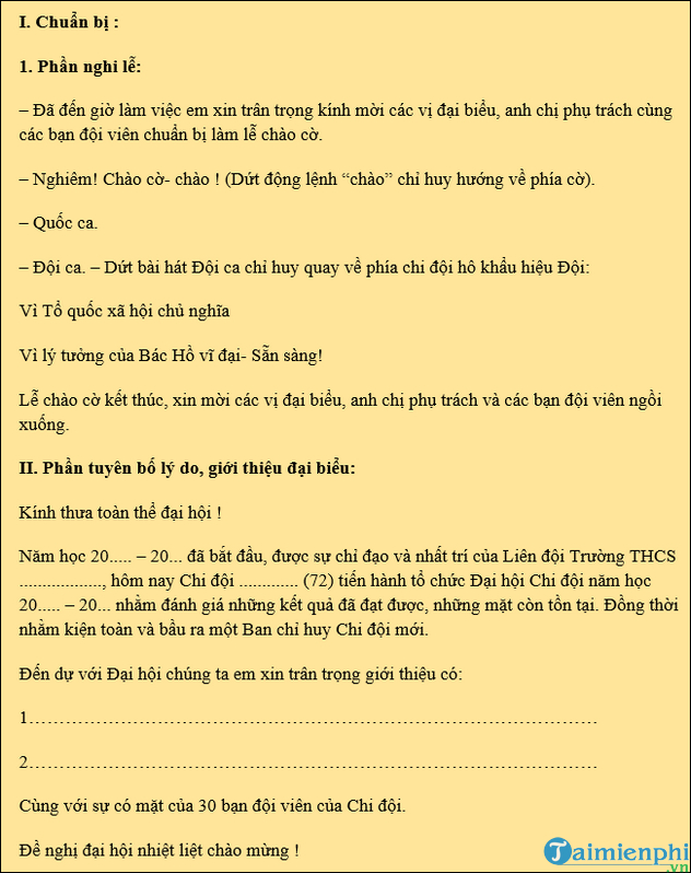 4 mẫu Kịch bản Đại hội Chi đội hay nhất năm học 2022-2023