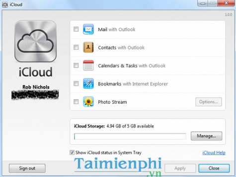 Cài đặt và sử dụng iCloud Control Panel trên Windows