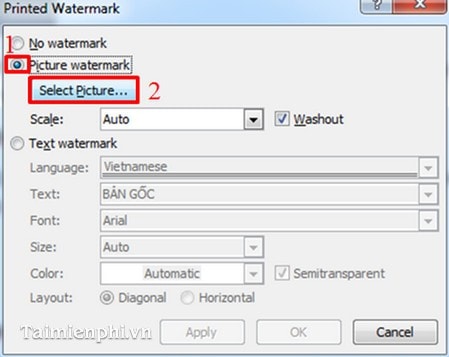 Cách đóng dấu bản quyền cho Word, chèn Watermark 2016, 2013, 2010, 200