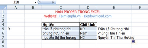 Hàm PROPER trong Excel, Ví dụ minh họa và cách dùng