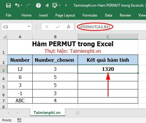 Hàm PERMUT trong Excel, hàm thống kê trong