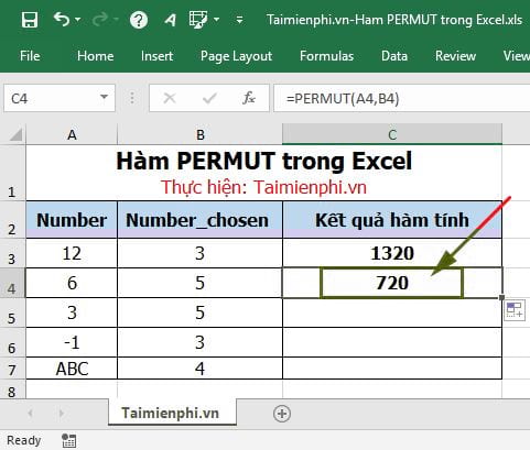 Hàm PERMUT trong Excel, hàm thống kê trong
