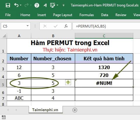 Hàm PERMUT trong Excel, hàm thống kê trong