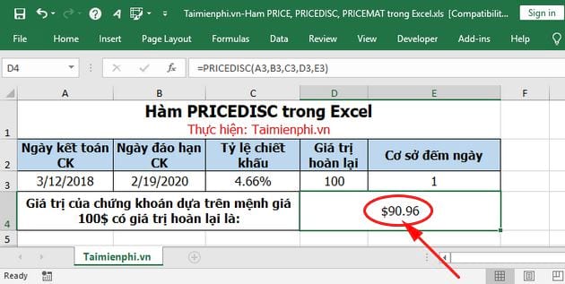 Hàm PRICE, PRICEDISC, PRICEMAT trong Excel
