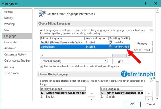 Cách đổi ngôn ngữ trong Office 2019, sử dụng tiếng việt trên Word, Exc