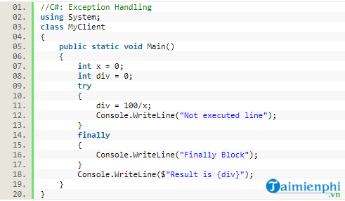 Xử lý ngoại lệ (Exception Handling) trong C#, định nghĩa, cấu trúc