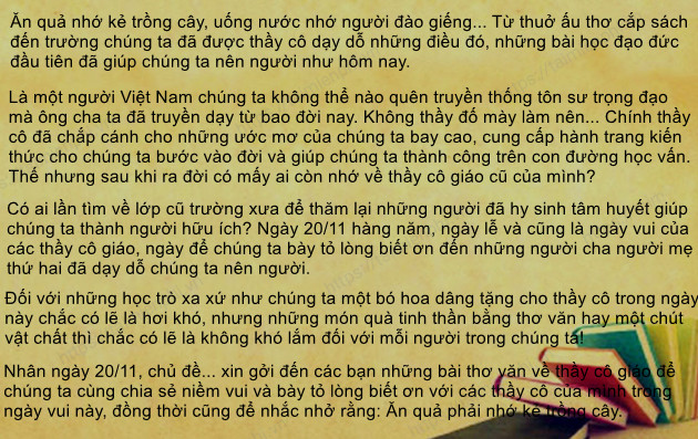 Tập san 20/11, bài viết, mẫu bìa, lời giới thiệu tập san về thầy cô