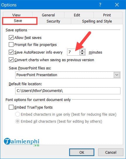 Đổi thời gian lưu tự động trên PowerPoint, Auto Save PowerPoint 2016,