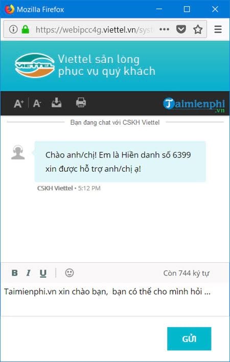 Chat với nhân viên tổng đài Viettel, hỗ trợ từ nhân viên Viettel.vn