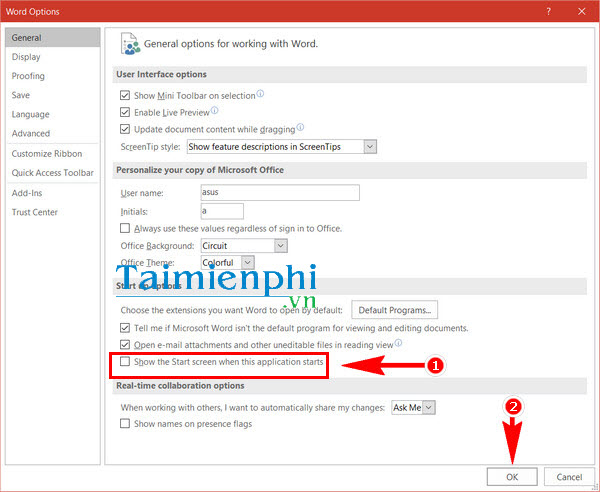Tắt Start Screen Office 2016, Off Start Screen Office 2016, vô hiệu St