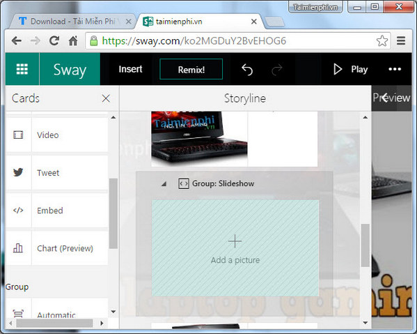 Tạo slide bằng Sway, làm bài thuyết trình trên Sway
